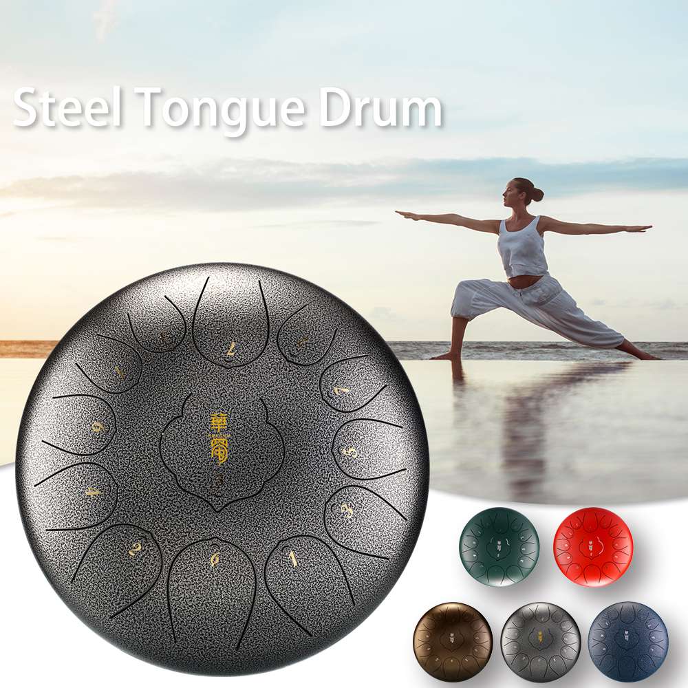 12 inch 13-Tone Steel Tongue Drum Mini Hand Pan Drums with Drumsticks ...