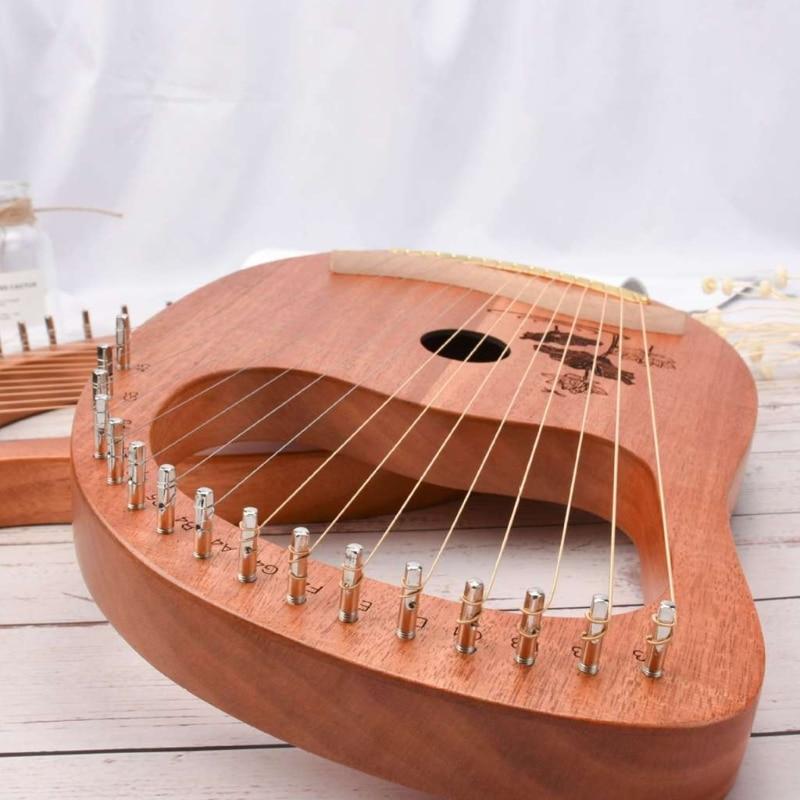 16 Metal Strings Handheld Lyre Harp with Cloth Carry Bag Mahogany Body ...