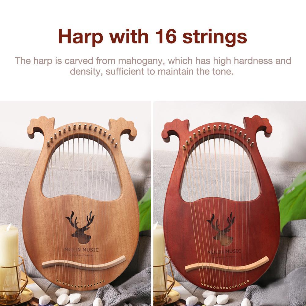 16-note Lyre Harp Set Hard Mahogany Hard Portable With Tuning Wrench B ...