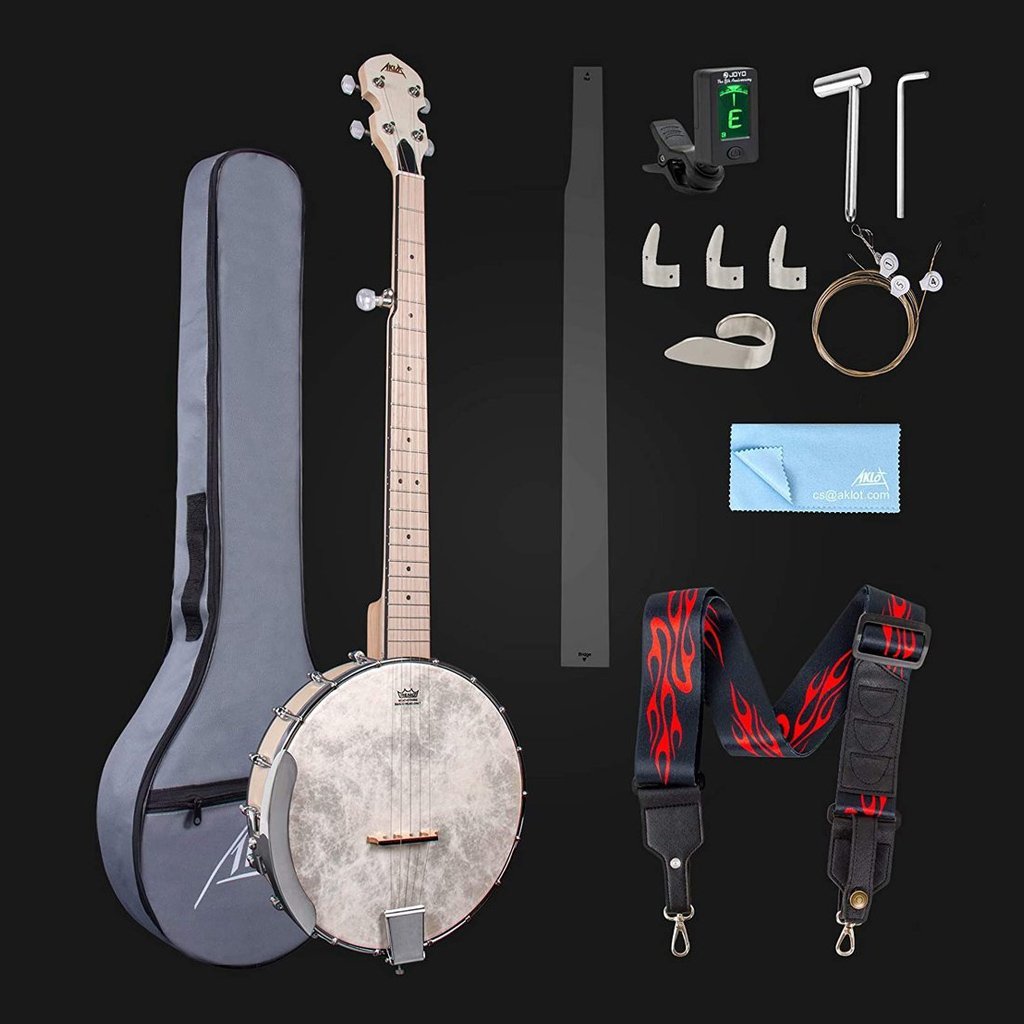 5 String Banjo, Adjustable Full Size Maple Banjo Open Back Remo Head ...