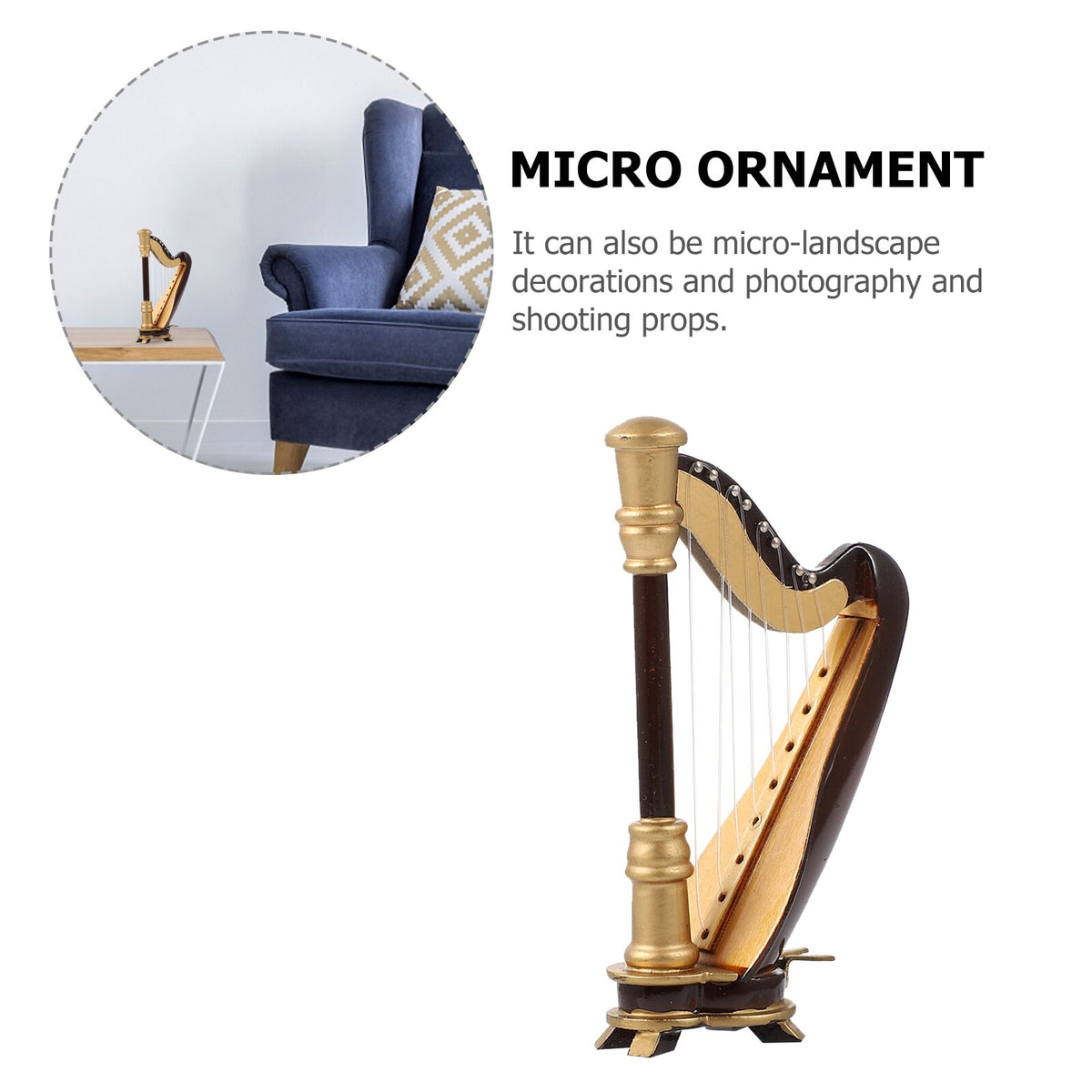 Wooden Miniature Harp with Case Mini Musical Instrument Miniature Orna ...