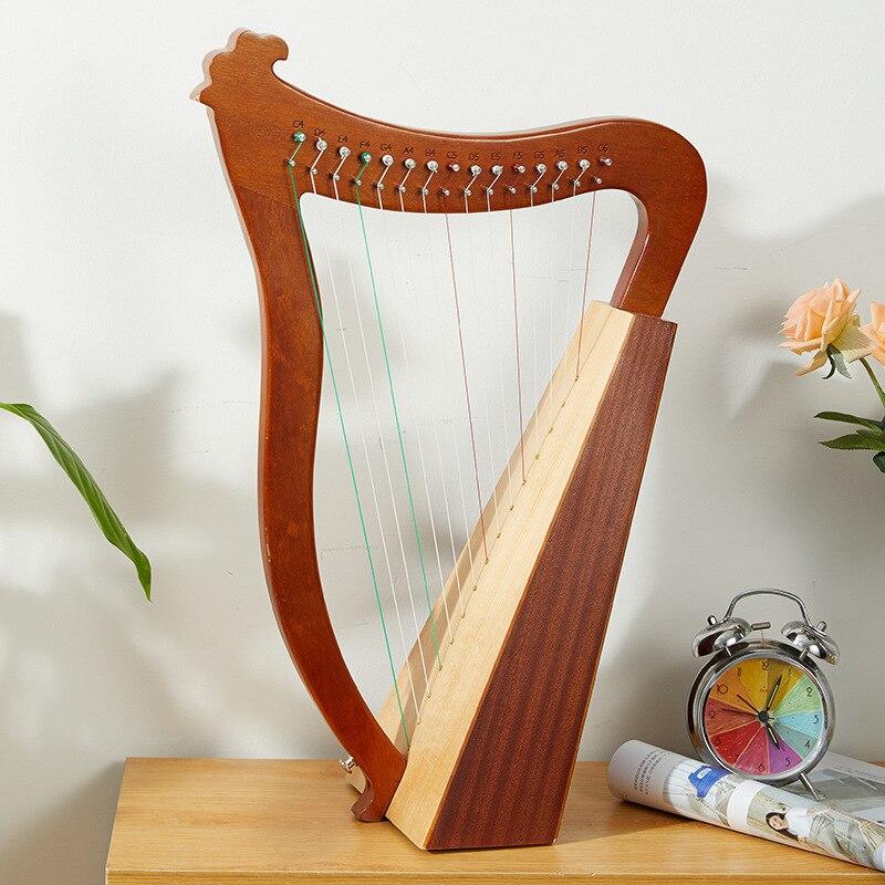 Mini Harp Toy Miniature Music Instrument Veneer Wood 19 String Mahogan ...
